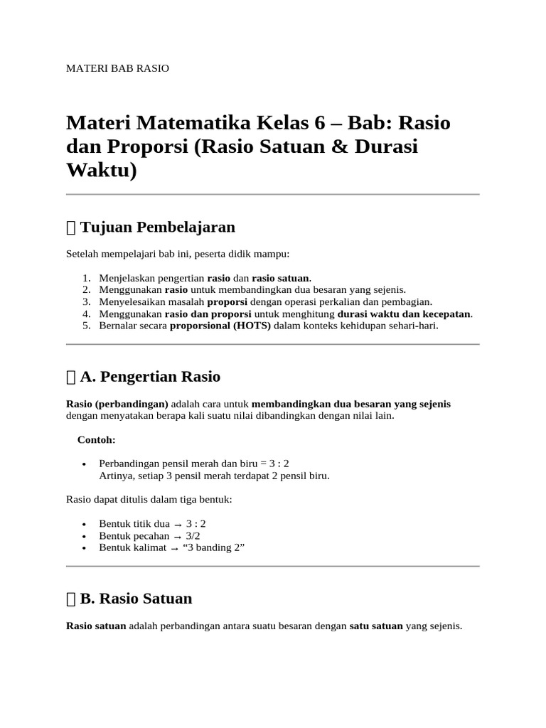 Materi Rasio dan Proporsi Kelas 6 | PDF