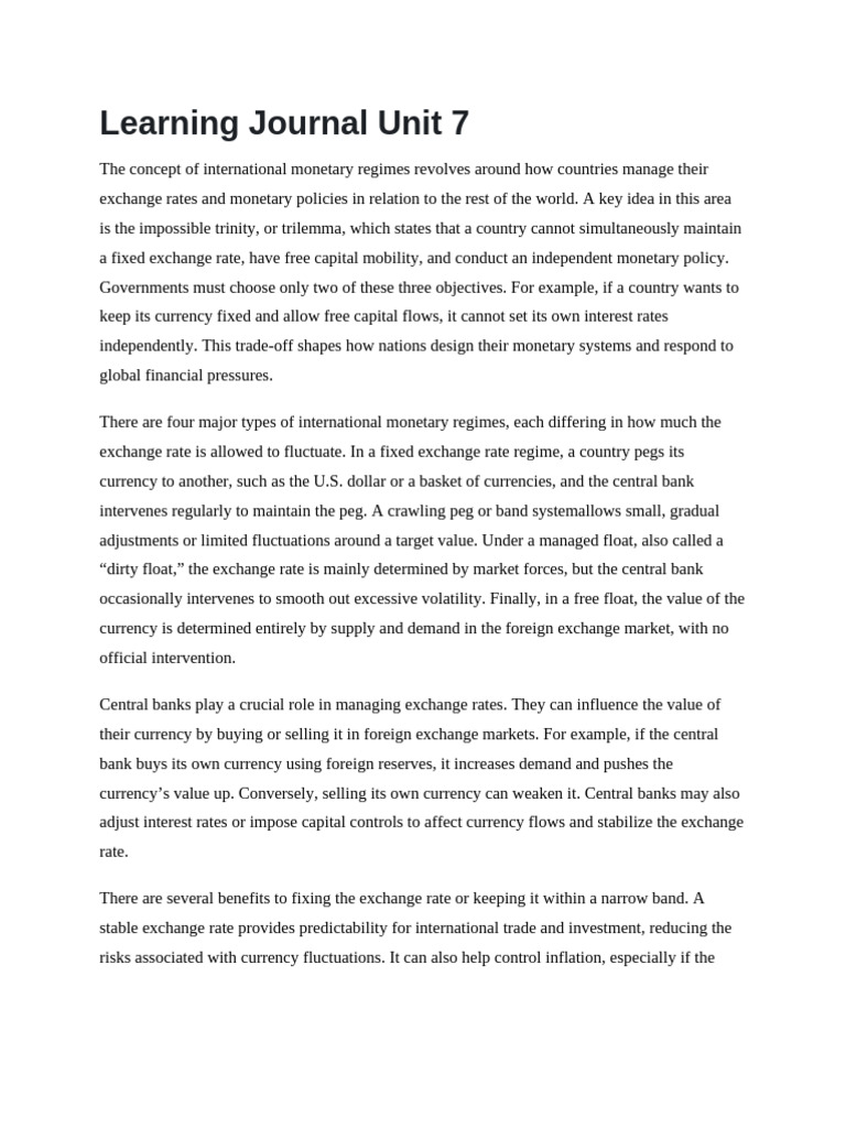Learning Journal Unit 7 (4) | PDF | Exchange Rate | Monetary Policy