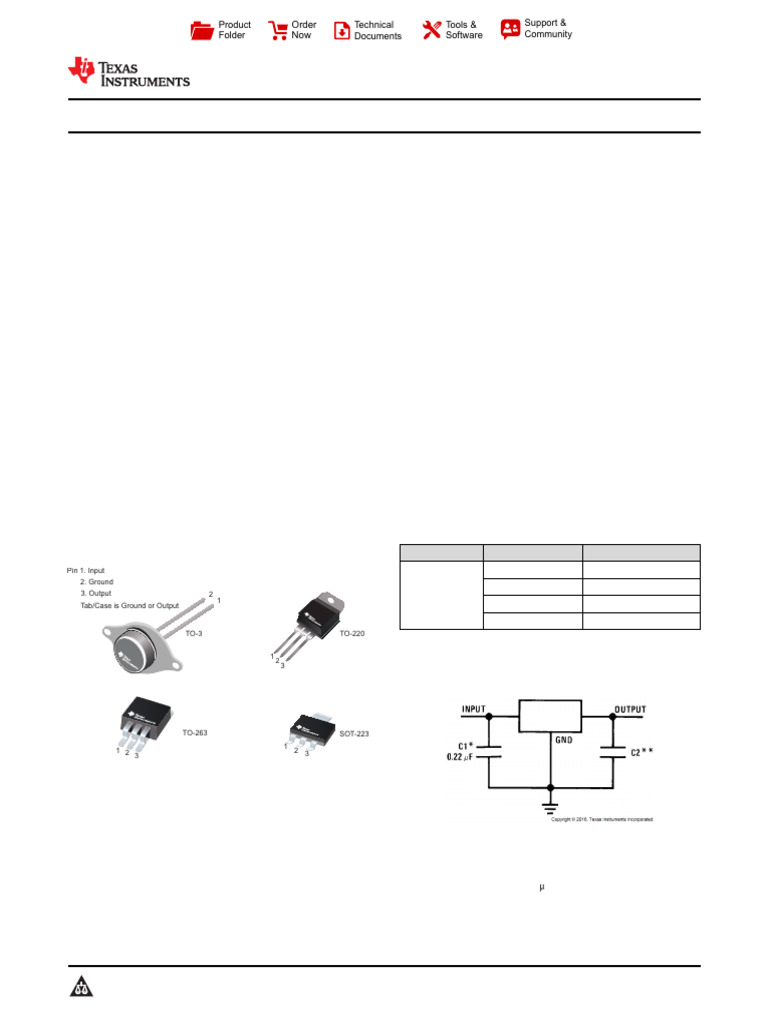 LM340, LM340A and LM7805 Family Wide VIN 1.5-A Fixed Voltage Regulators | PDF | Power Supply ...