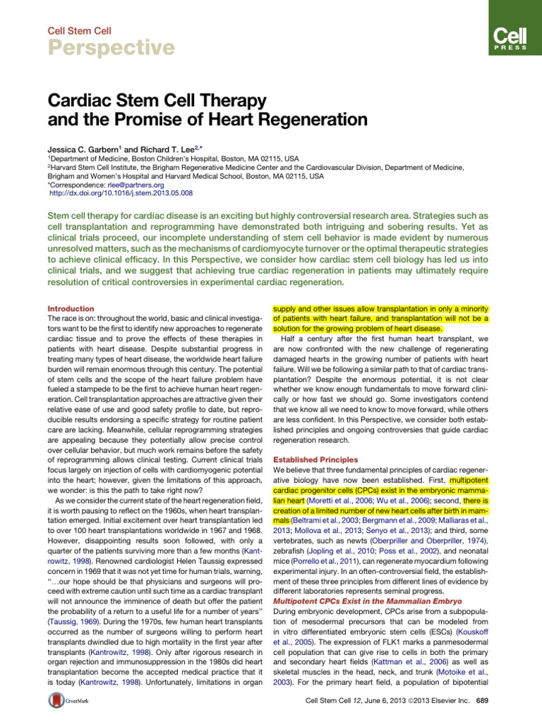 Cardiac Stem Cell Therapy and The Promise of Heart Regeneration | PDF ...