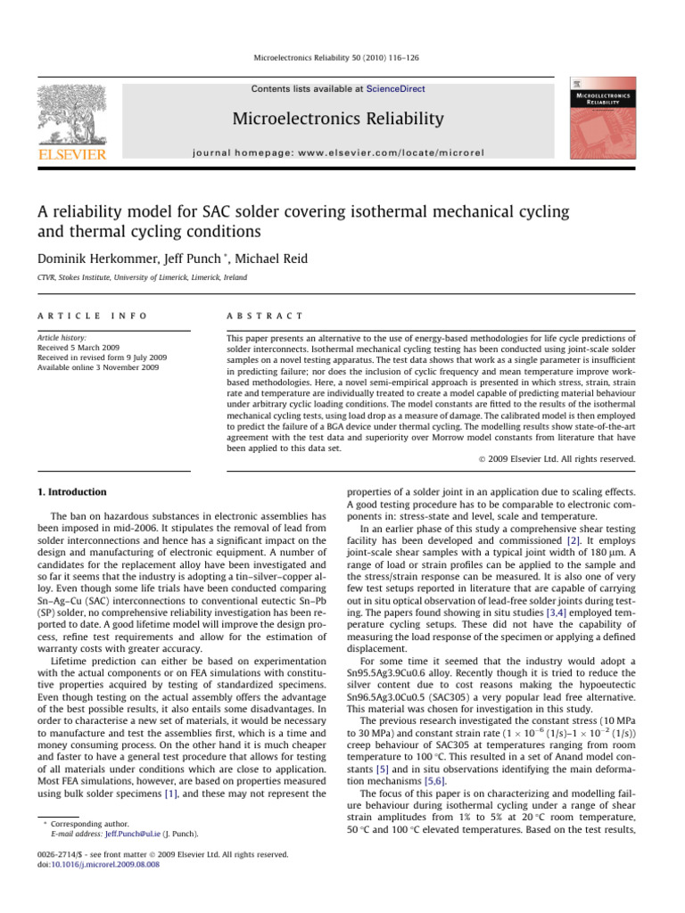 Reliability Model for SAC Solder Cycling | PDF | Deformation ...