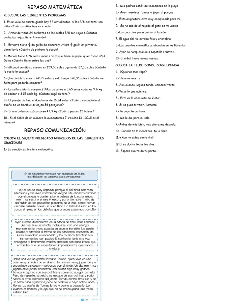 Problemas de Matemáticas y Comunicación | PDF