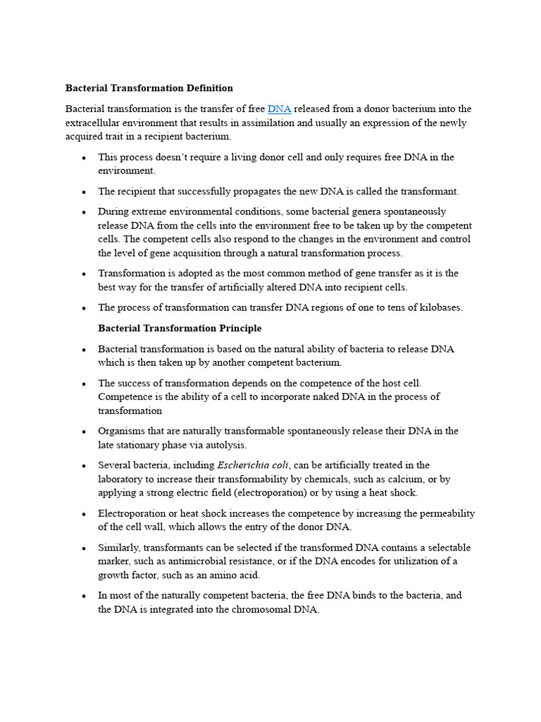 Bacterial Transformation | PDF | Plasmid | Bacteria