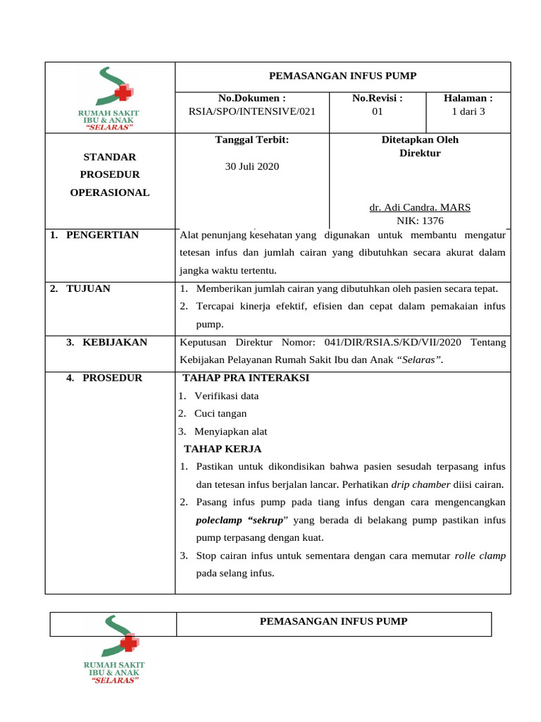 Prosedur Pemasangan Infus Pump | PDF