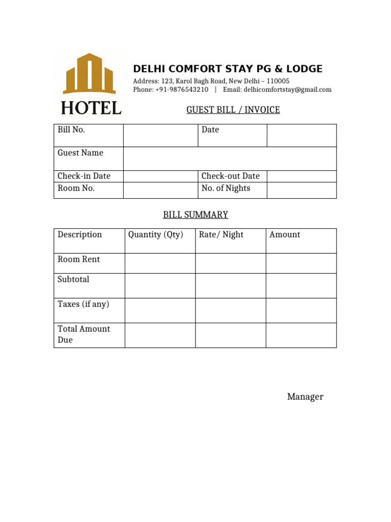 Delhi Comfort Stay Bill Format | PDF