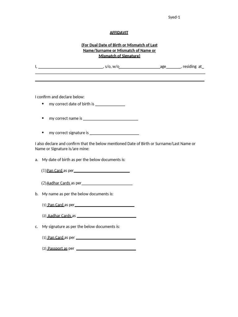 Affidavit for Birth Date and Name Corrections | PDF