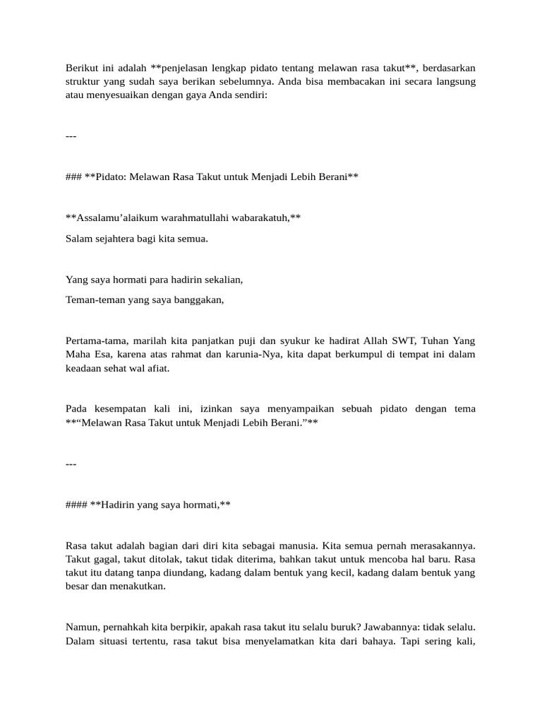 Pidato Melawan Rasa Takut | PDF