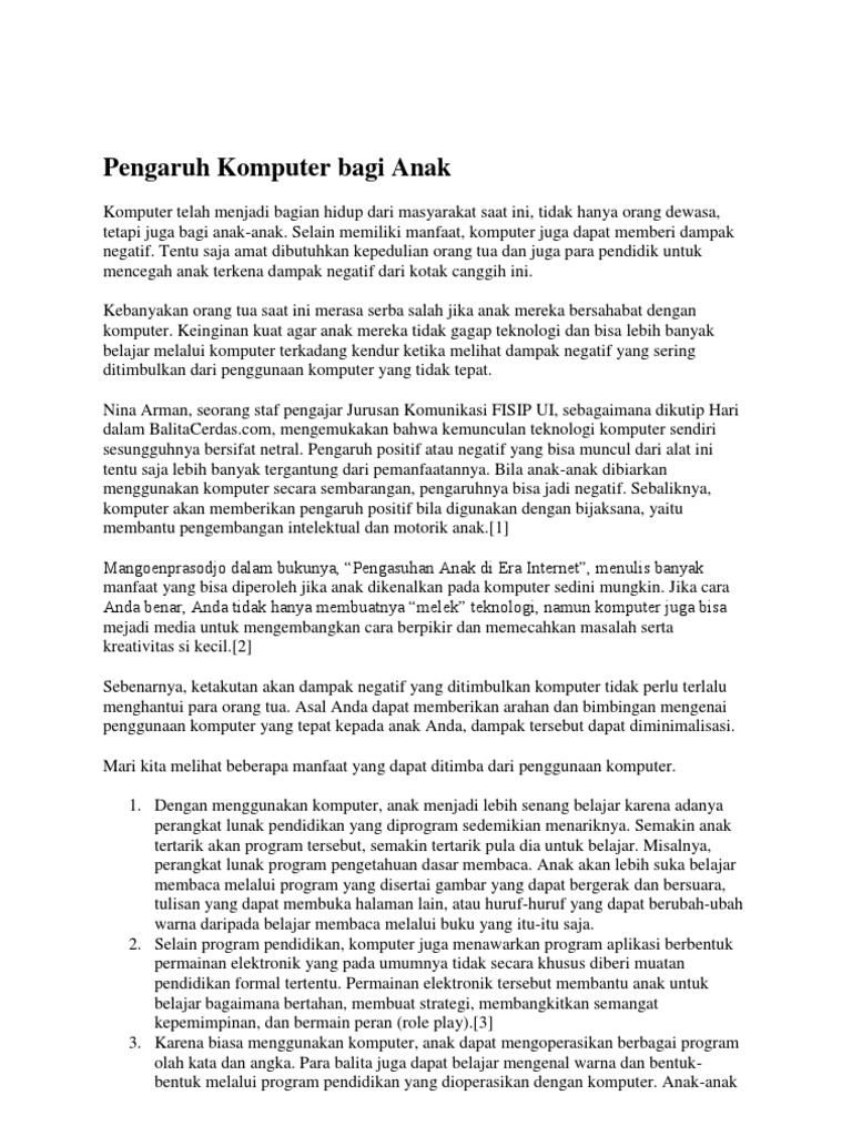 Manfaat dan Dampak Komputer bagi Anak | PDF