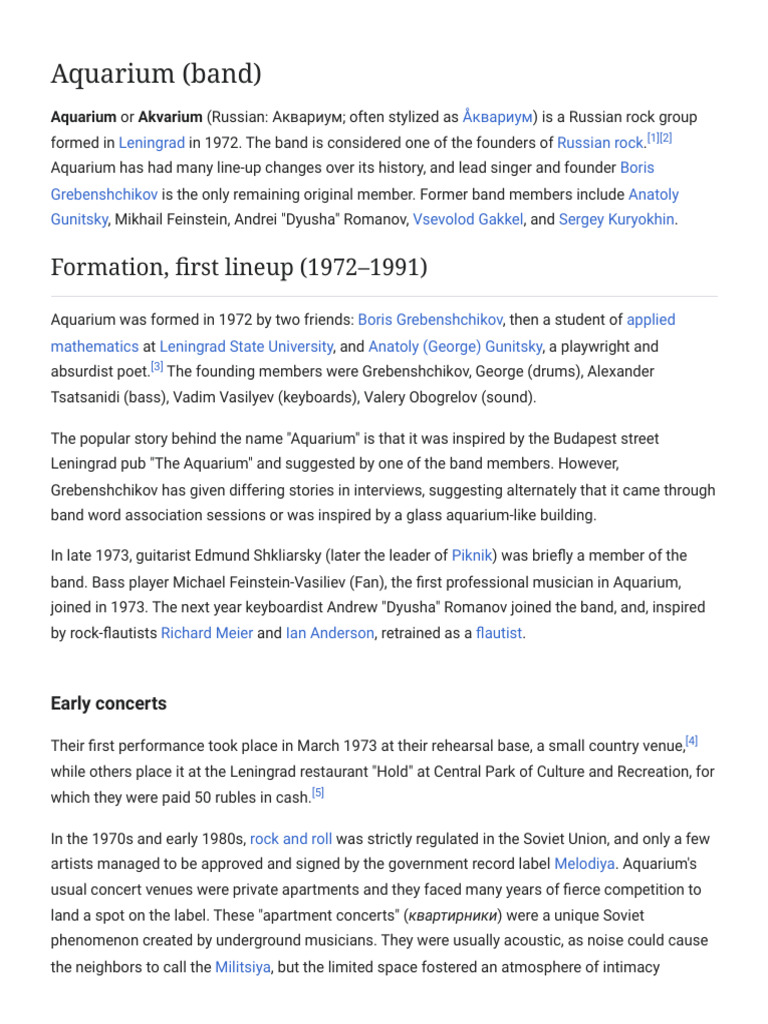 Aquarium (Band) - Wikipedia | PDF | Contemporary Music | Rock Music