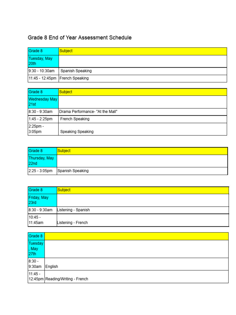 Grade 8 Assessment Schedule May 2024 | PDF
