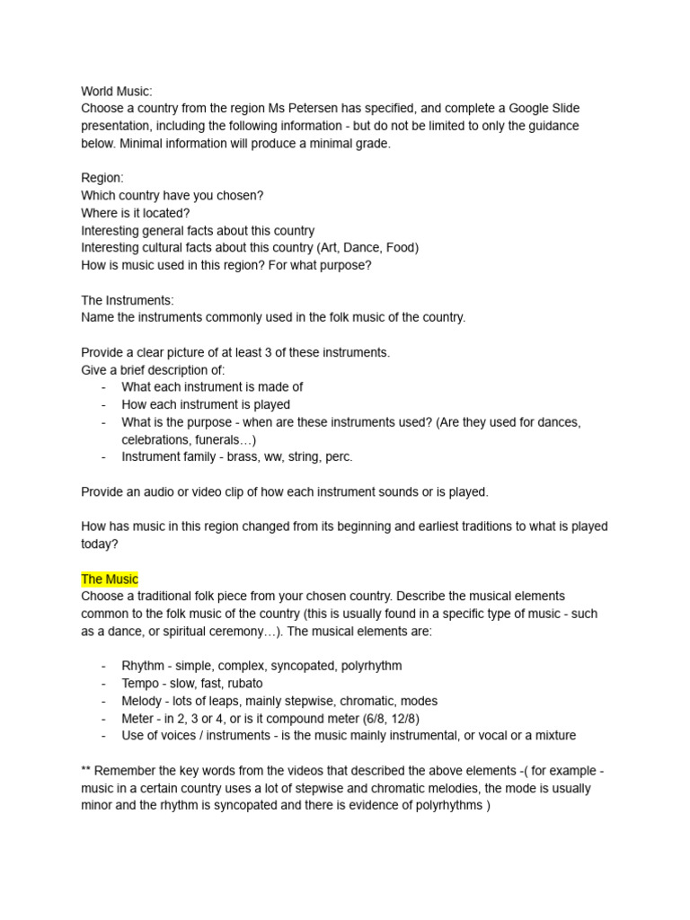 World Music Assignment Guidelines Edited | PDF