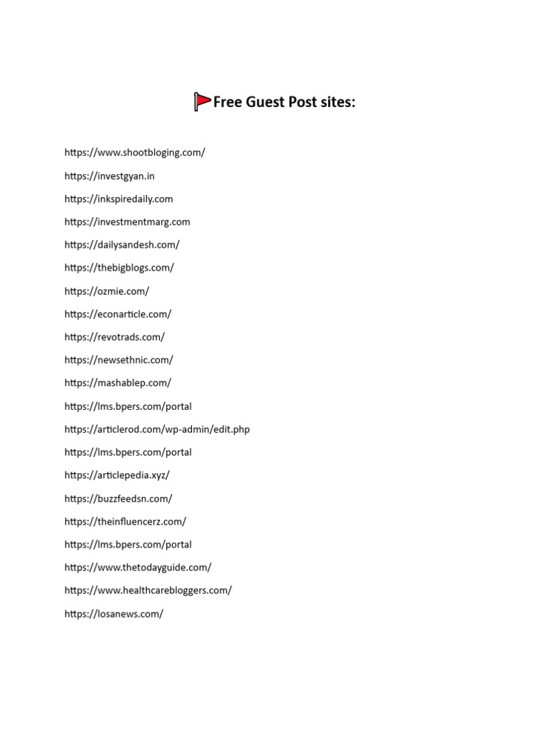 Free Guest Post Sites List | PDF