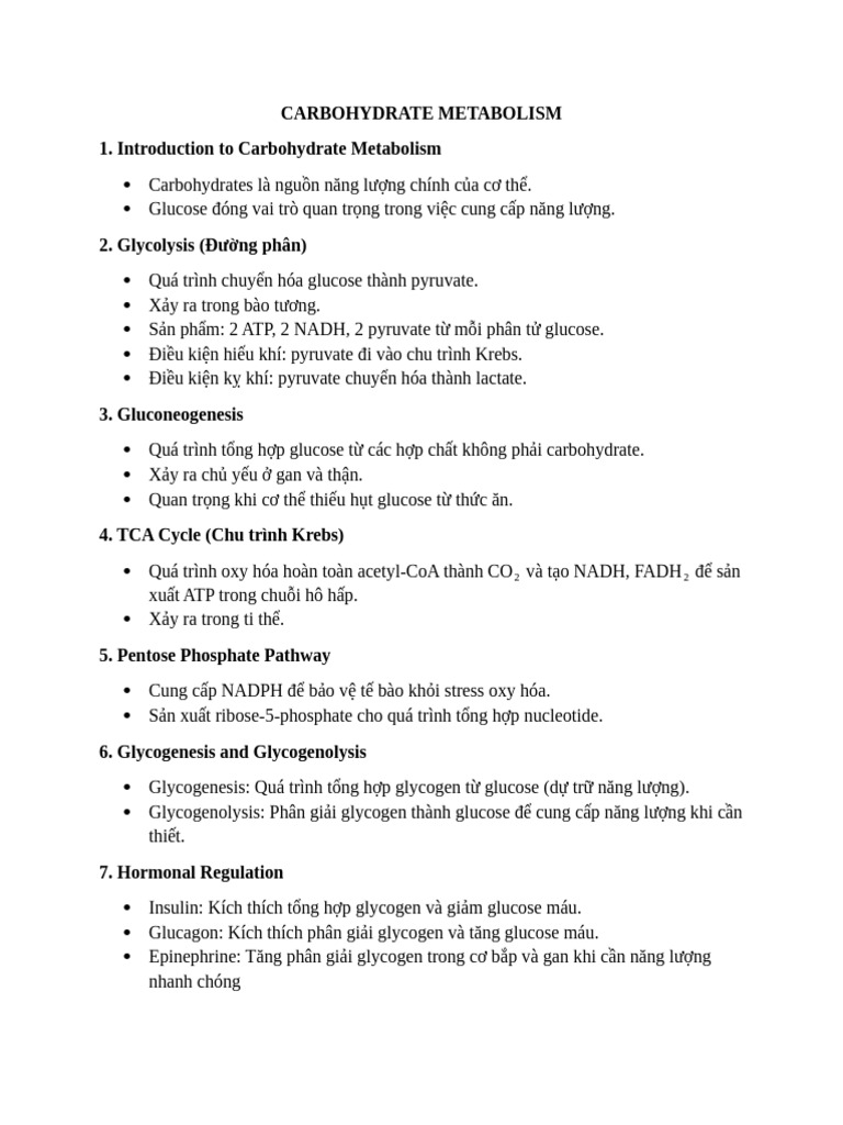 Handout Carbohydrate Metabolism | PDF