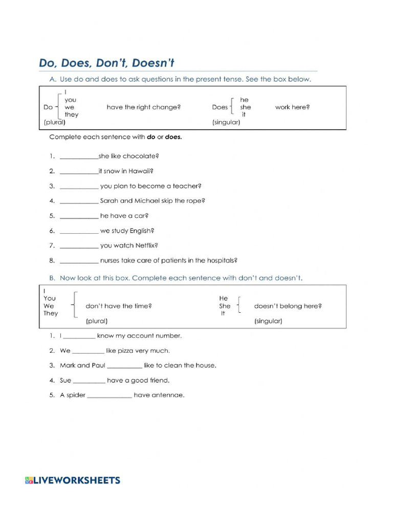 Do Does Dont Doesnt | PDF