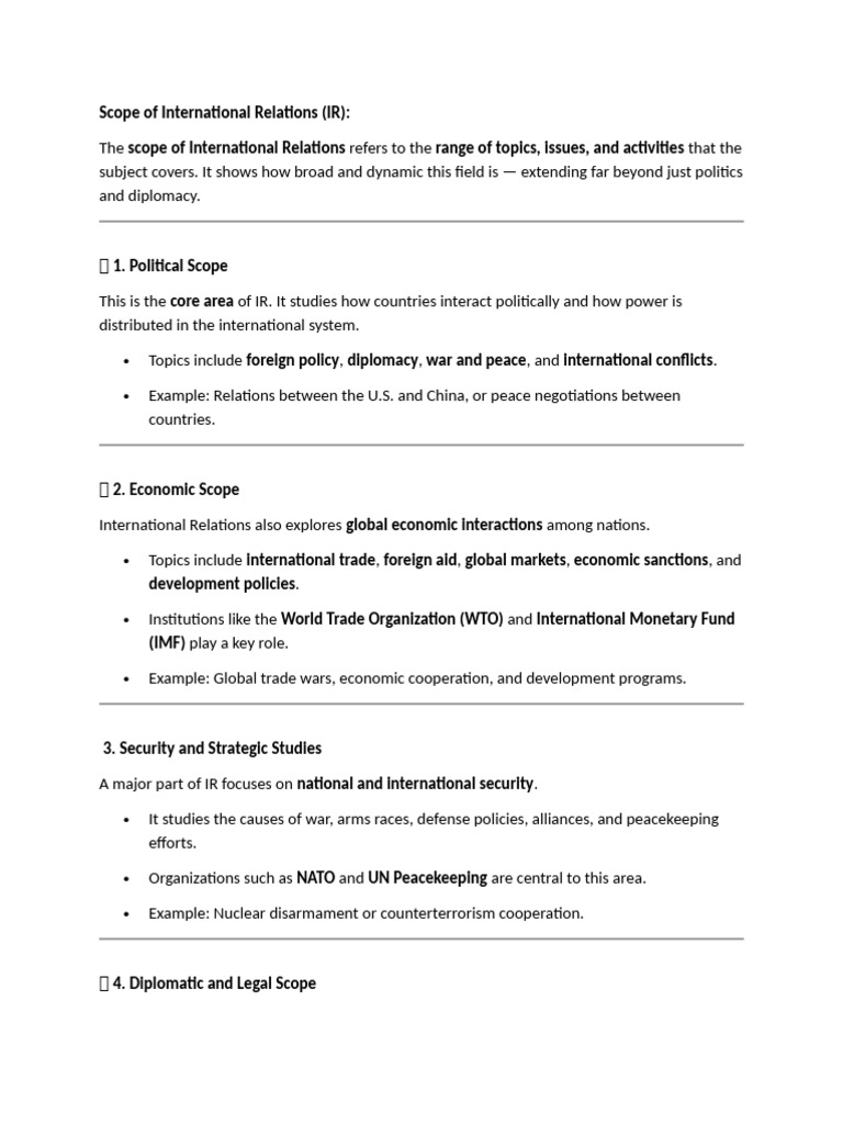 Scope of International Relations | PDF | International Relations | Diplomacy
