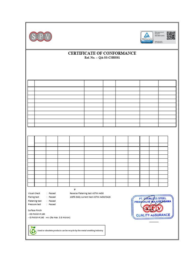 Sample Mill Certifcate SPV DO-25-008554 | PDF | Metals | Industrial ...