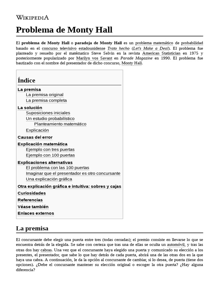 Problema_de_Monty_Hall | PDF | Probabilidades y estadísticas | Teoría ...