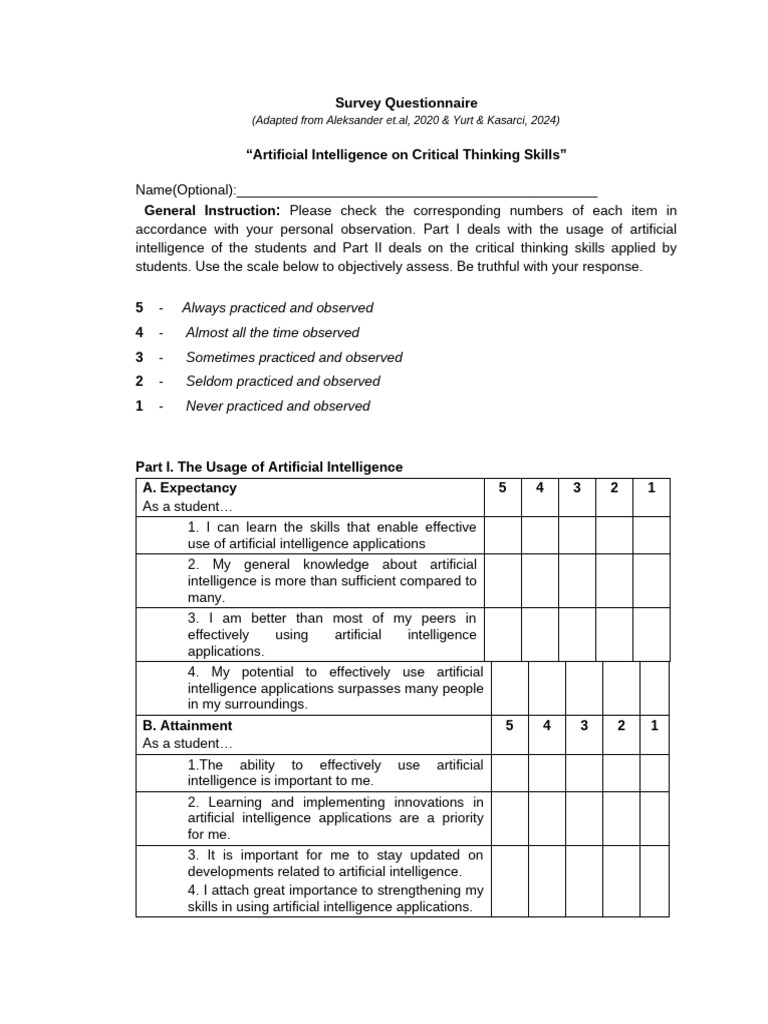 Survey Questionnaire | PDF | Intelligence (AI) & Semantics | Artificial ...