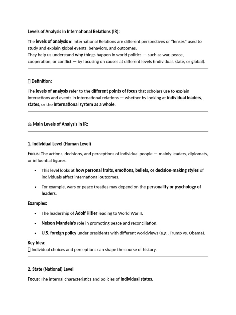 Level of Analysis | PDF | Polarity (International Relations ...