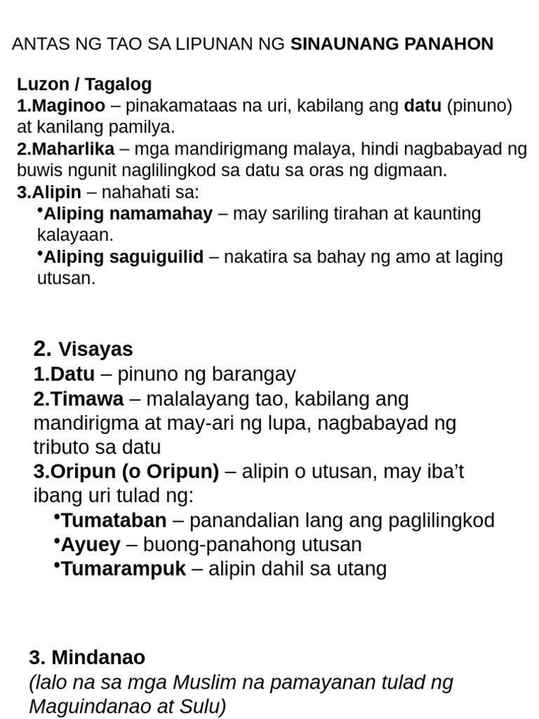 Antas NG MGA Tao NOONG SINAUNANG PILIPINO | PDF