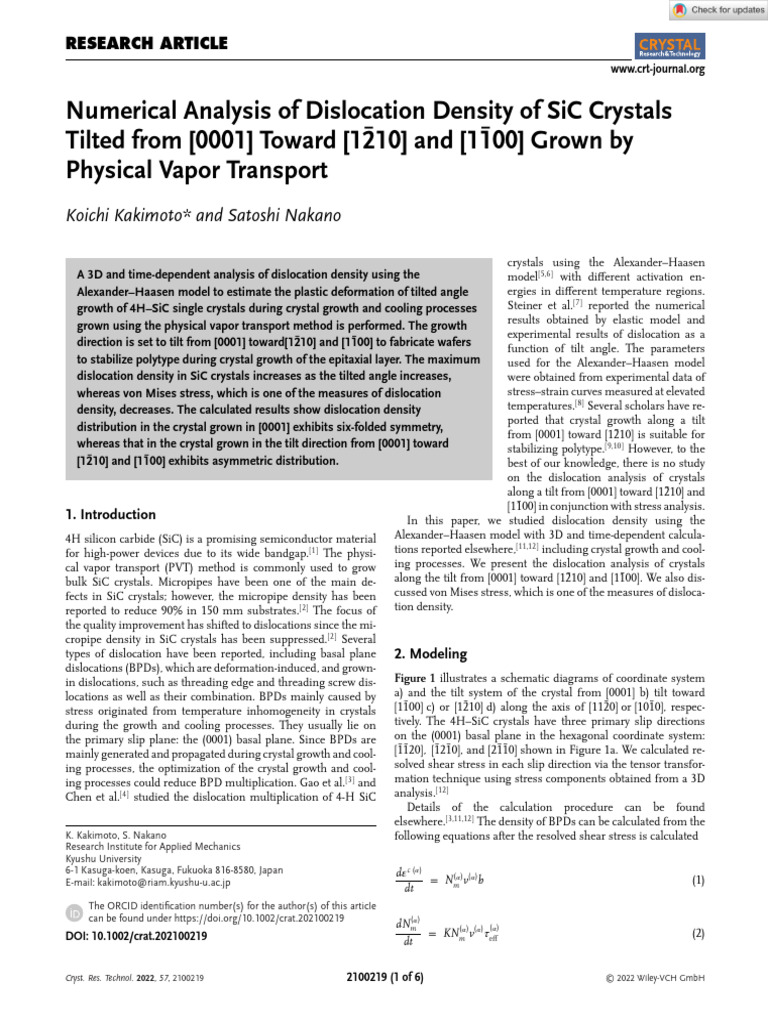 Crystal Research and Technology - 2022 - Kakimoto - Numerical Analysis of Dislocation Density of ...