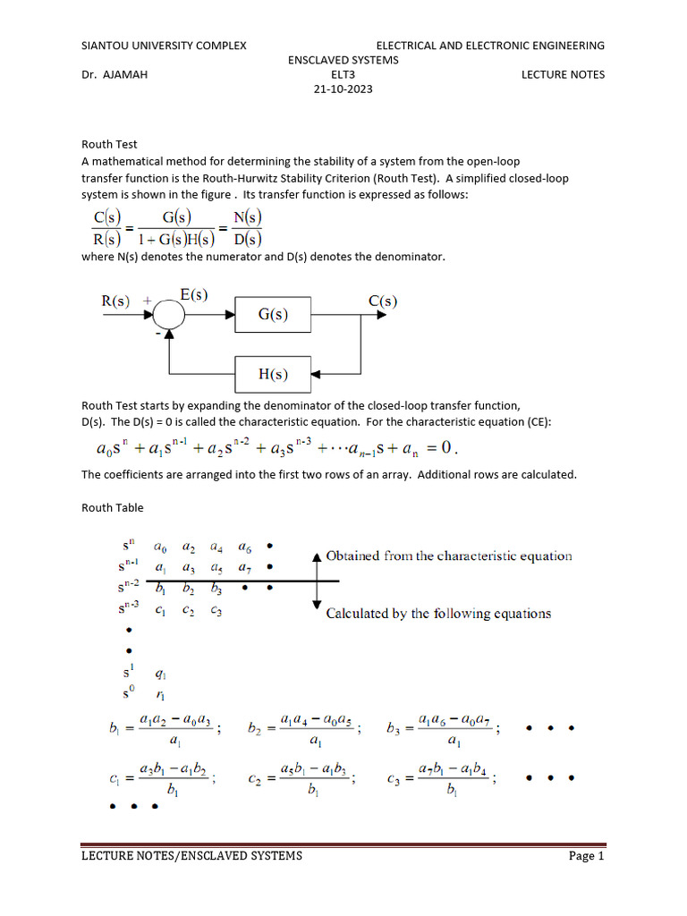 ROUTH Stability Test 06-06-2024 1 | PDF | Mathematical Concepts ...