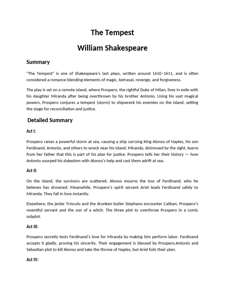 The Tempest full notes | PDF | The Tempest | Forgiveness