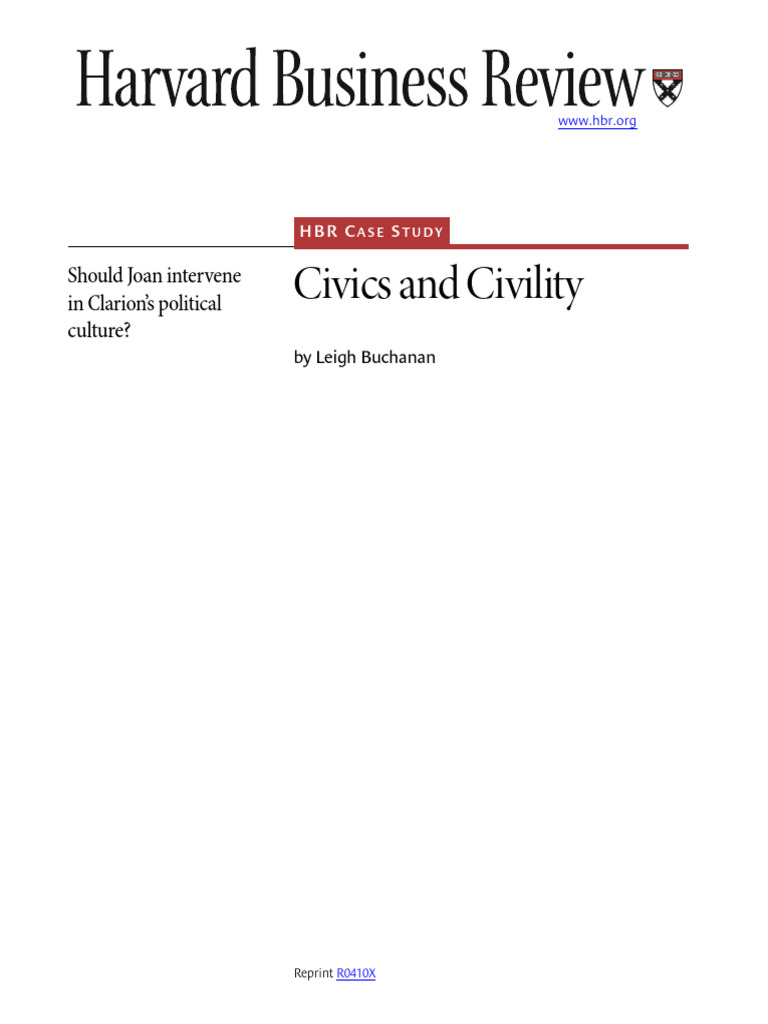 Civics and Civility (HBR Case Study) | PDF