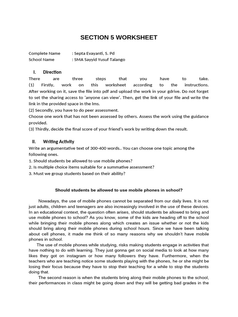 Argumentative Writing Worksheet Guide | PDF | Essays | Human Communication