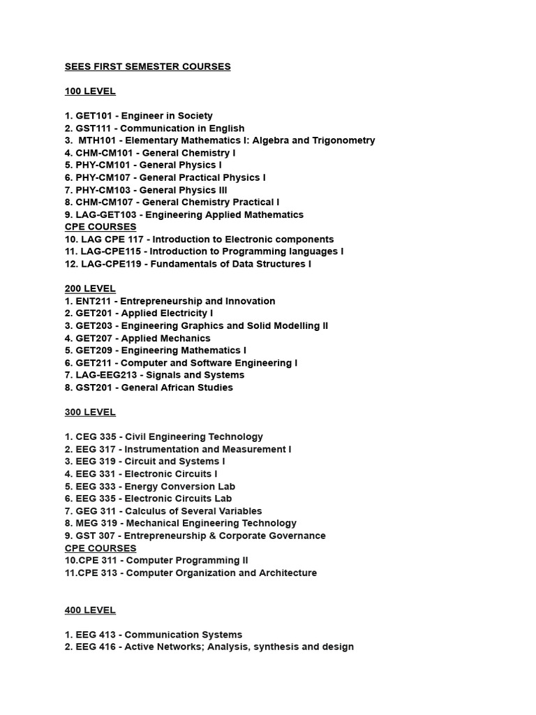 First Semester Engineering Courses | PDF | Engineering | Physics