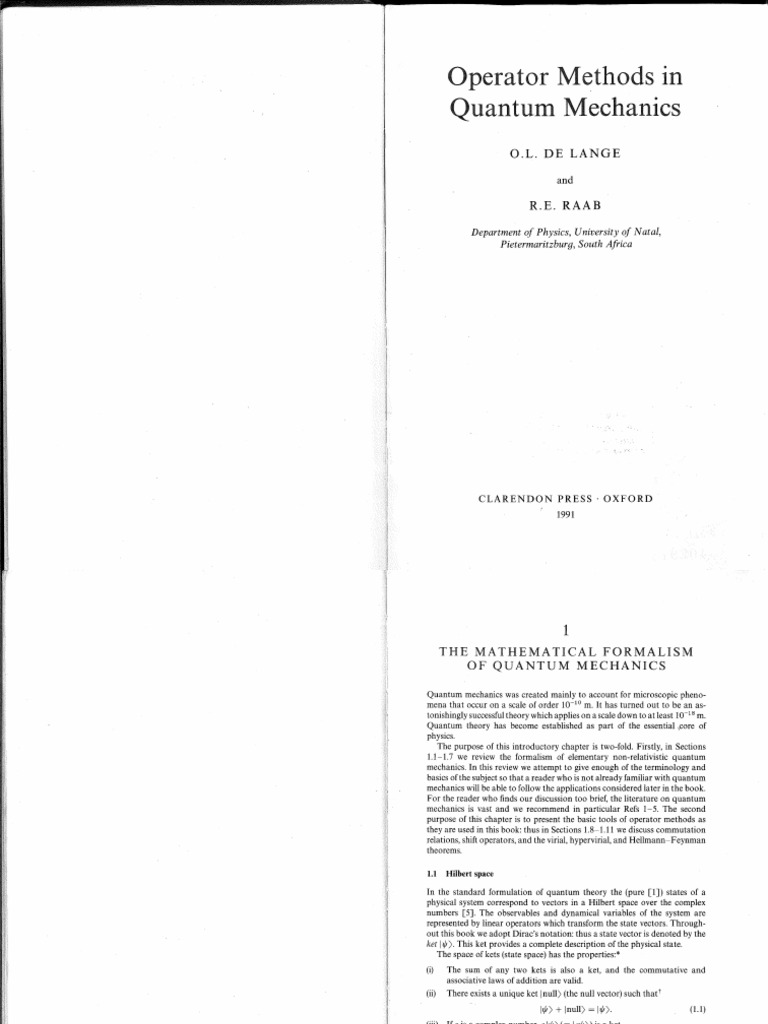 Operator Methods in Qunatum Mechanics-Cap 1-2-11-12 | PDF
