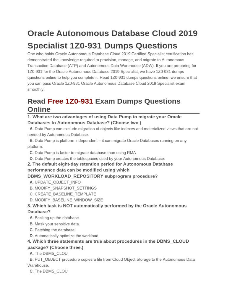 Oracle 1Z0-931 Exam Dumps & Guide | PDF | Databases | Cloud Computing