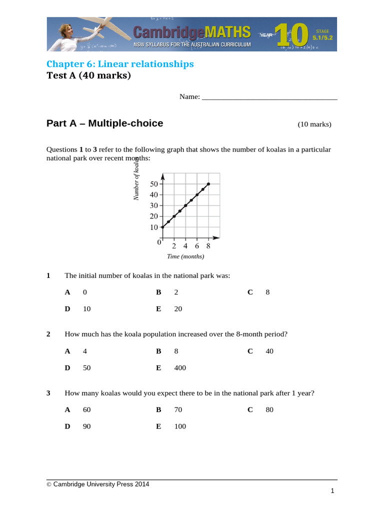 Linear Relationships Test Questions | PDF | Line (Geometry)