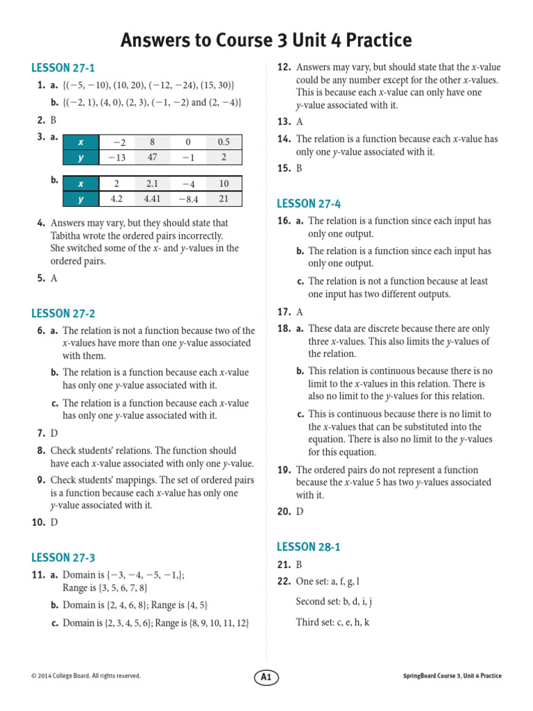 SpringBoard Course 3 Unit 4 Practice | PDF