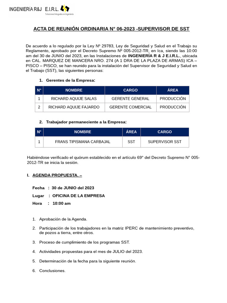 Evidencia de Participacion de Los Trabajadores - Iperc Pozo a Tierra ...
