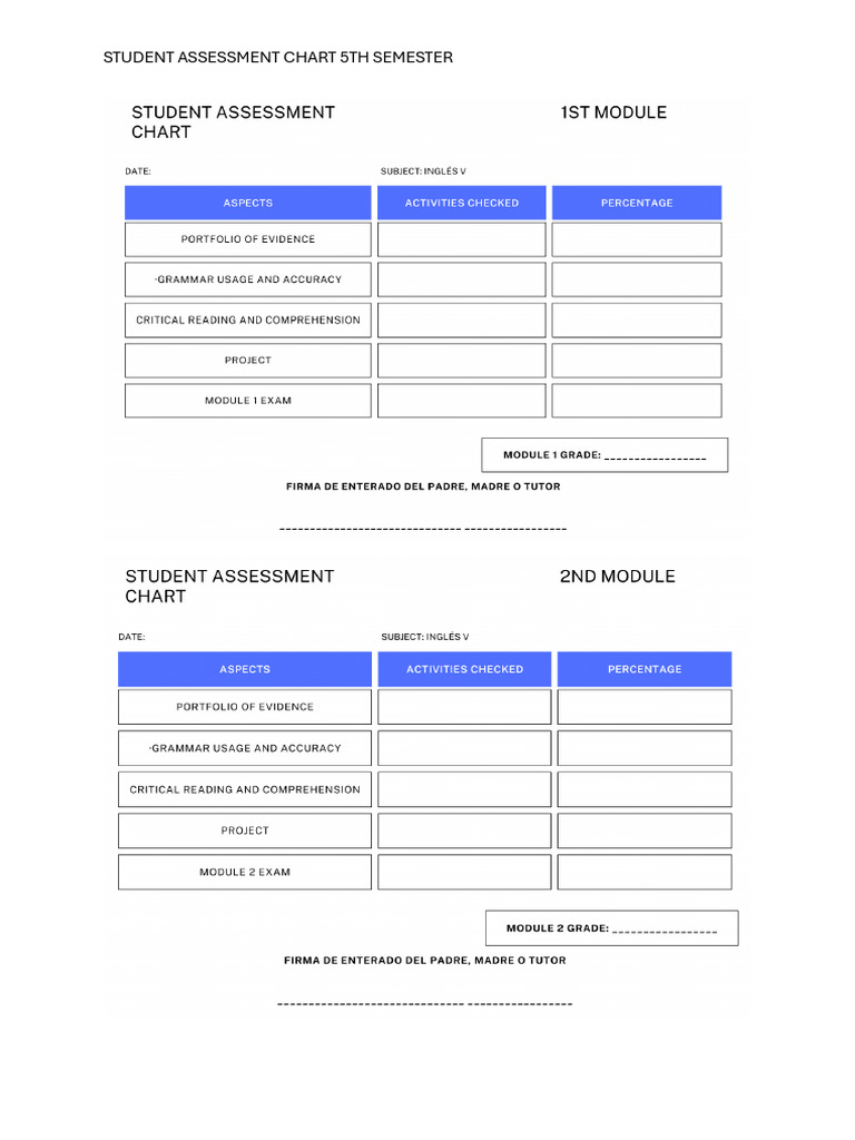 Student Assessment Chart 5th Semester | PDF