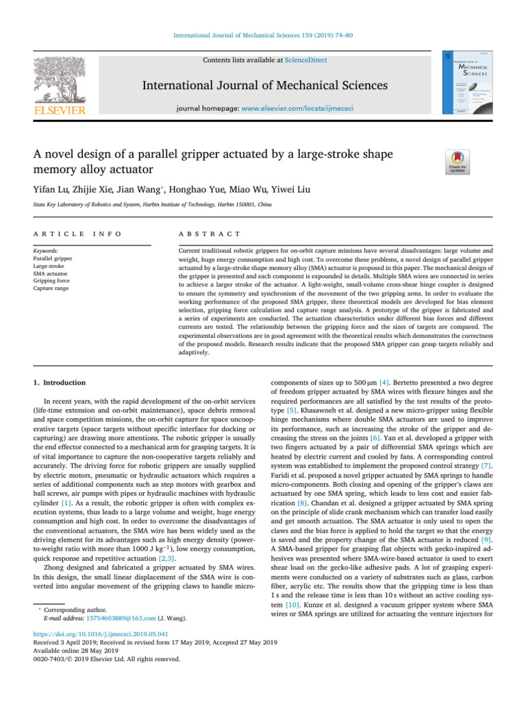 International Journal of Mechanical Sciences: Yifan Lu, Zhijie Xie ...