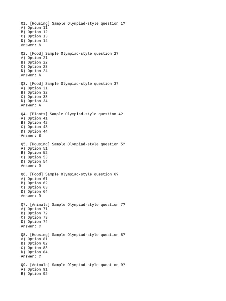 Olympiad-Style Sample Questions | PDF
