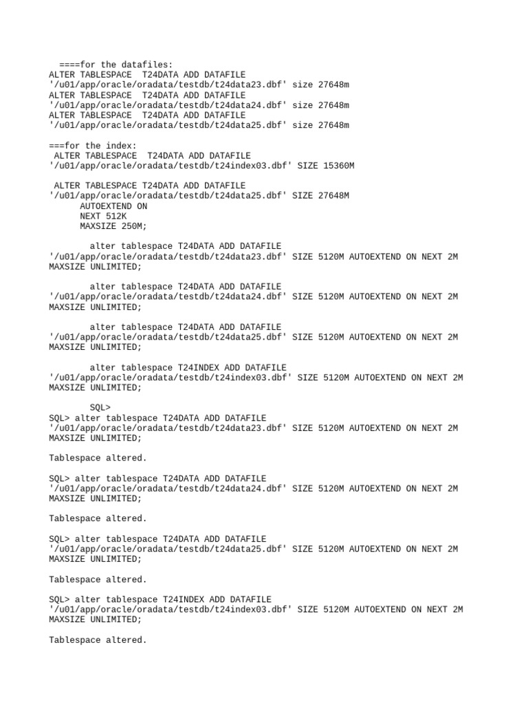 Add Datafiles to T24DATA Tablespace | PDF