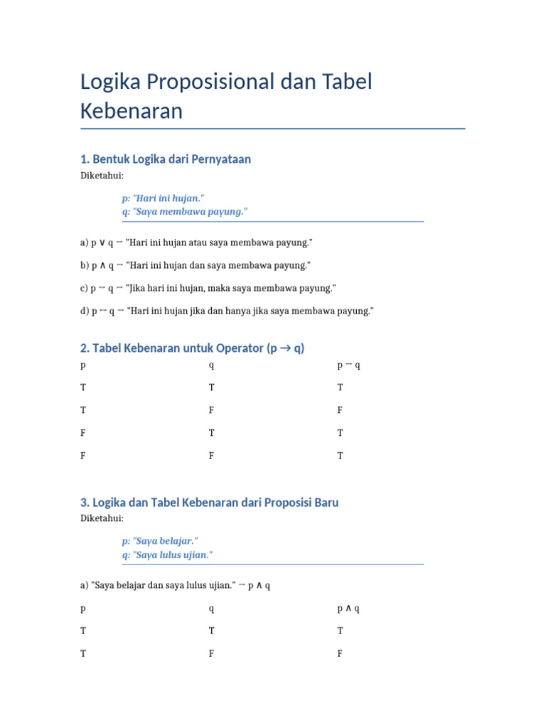 Logika Proposisional dan Tabel Kebenaran | PDF