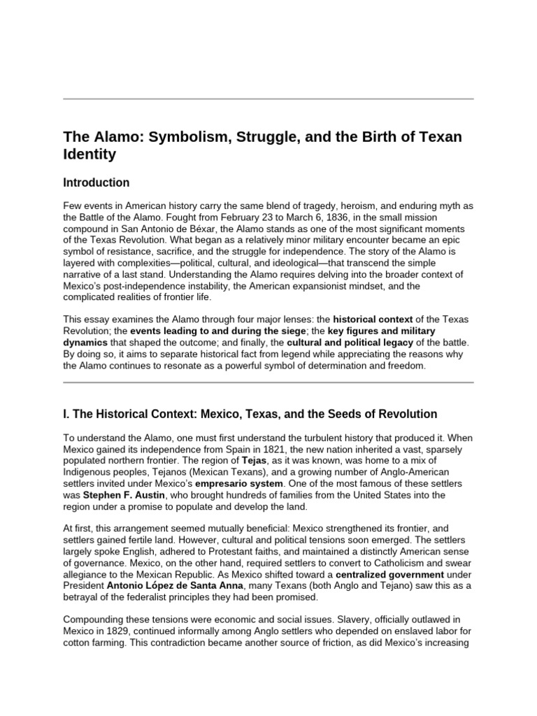 The Alamo_ Symbolism, Struggle, and the Birth of Texan Identity | PDF ...