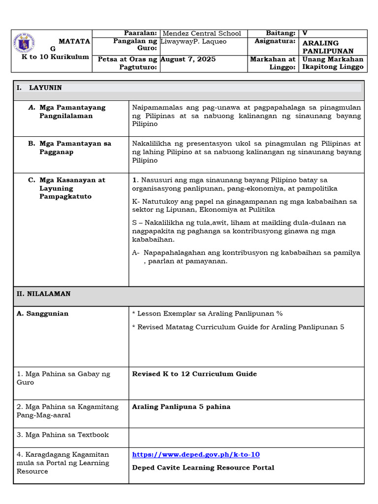 AP 5 Dlp Matatag August 7 2025 | PDF