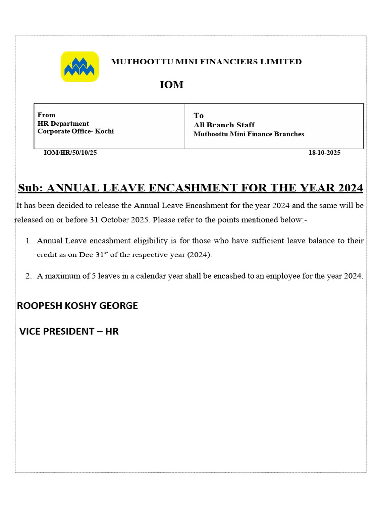2024 Annual Leave Encashment Policy | PDF
