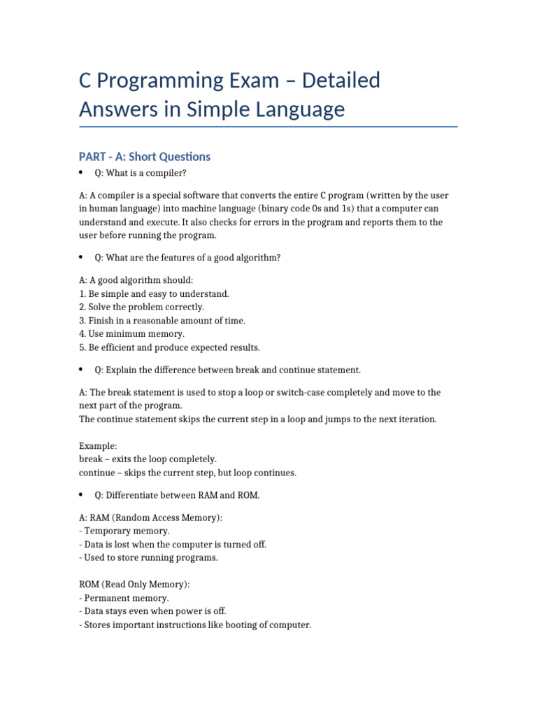 C Programming Exam Detailed Answers PartB1 | PDF | Programming | Computer Program
