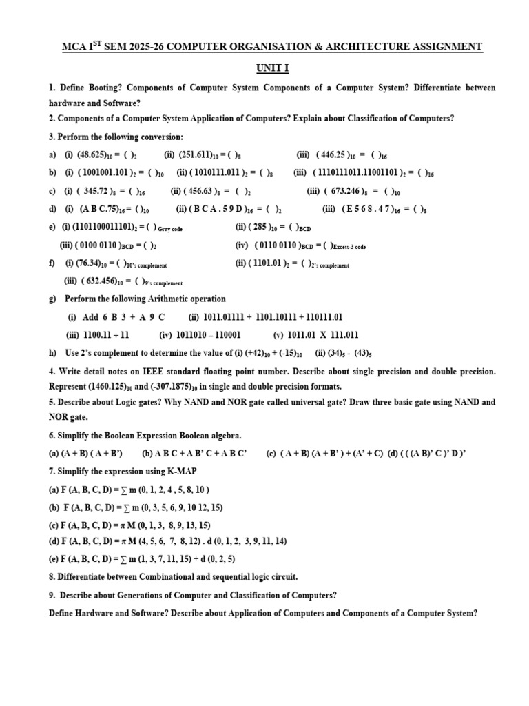 MCA 1st Sem Computer Architecture Assignment | PDF | Random Access ...