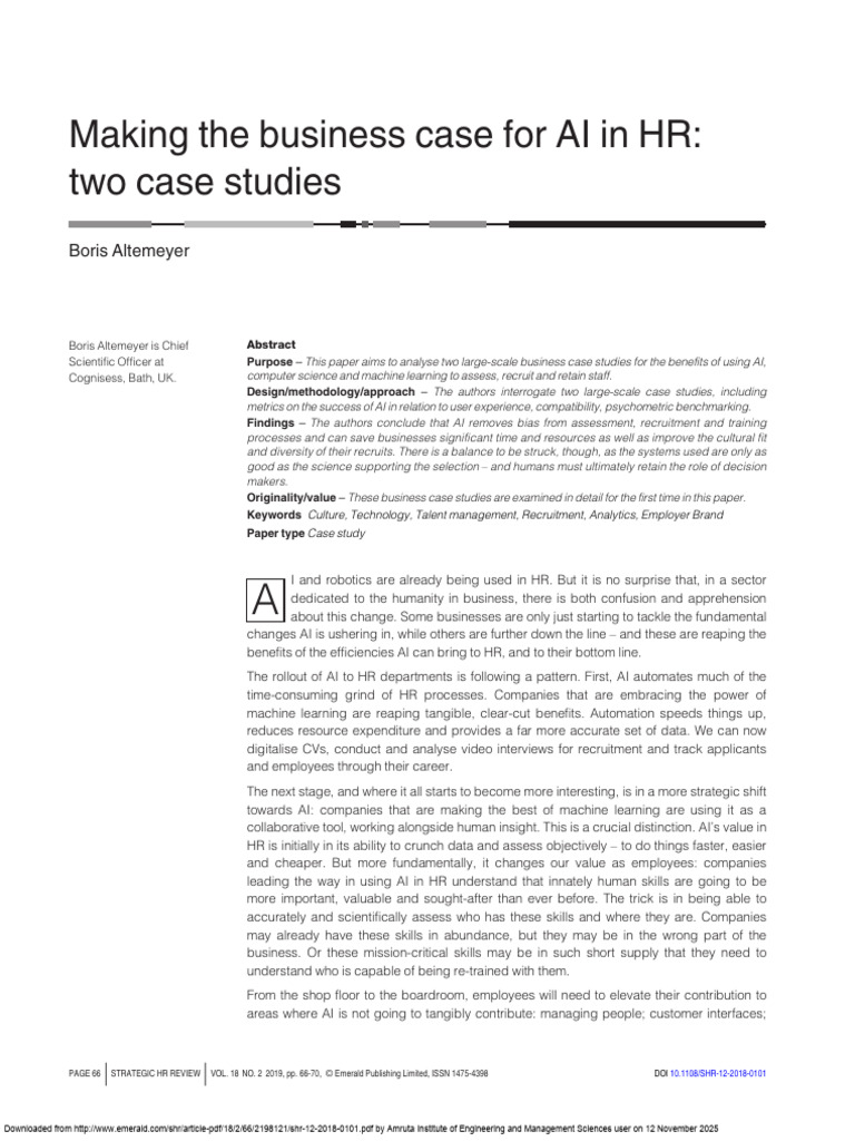 Making The Business Case For AI in HR - Two Case Studies | PDF ...