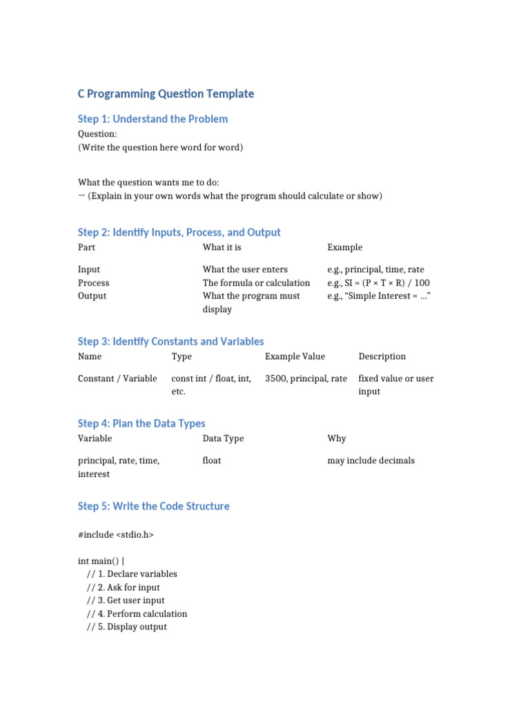 C Programming Question Template | PDF