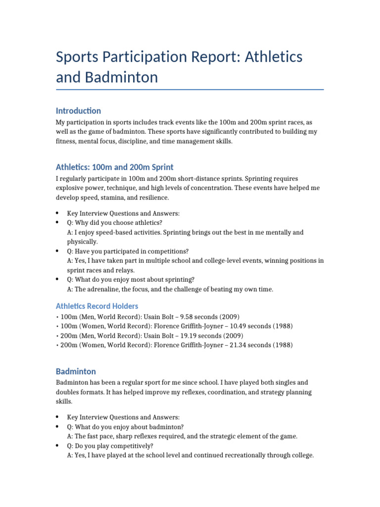 Sports Participation Report | PDF | Athletic Sports | Track And Field