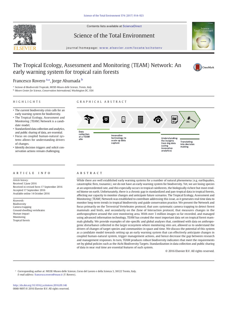 The Tropical Ecology, Assessment and Monitoring (TEAM) Network An Early Warning System For ...