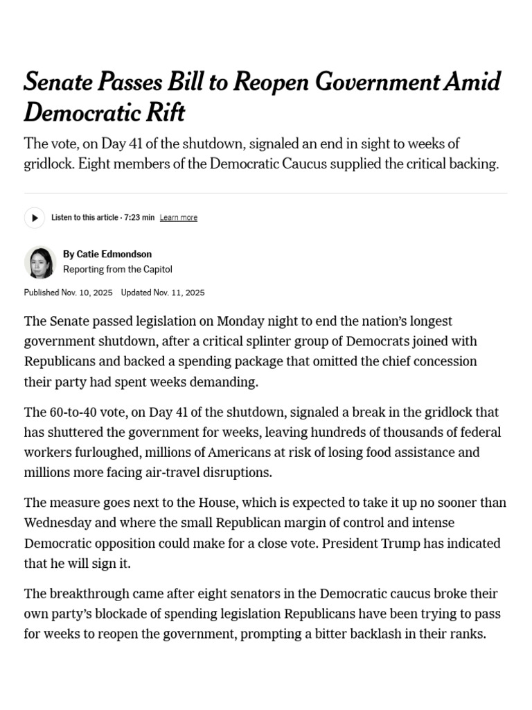 Senate Passes Bill to End Shutdown Rift | PDF | Democratic Party ...